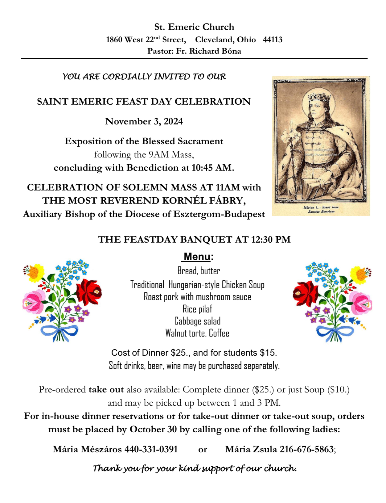 St. Emeric Feast Celebration / Szent Imre Búcsú - United Hungarian ...